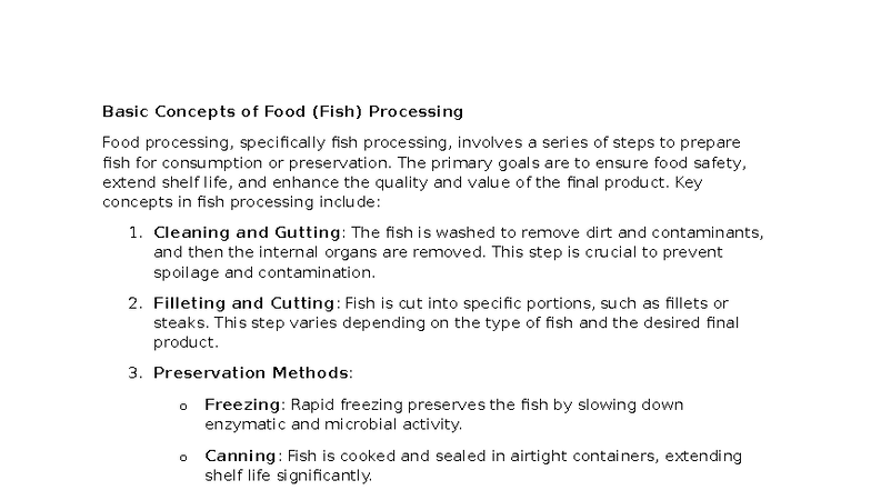FOOD 101: Intro to Fish Processing Concepts and Techniques - Studocu