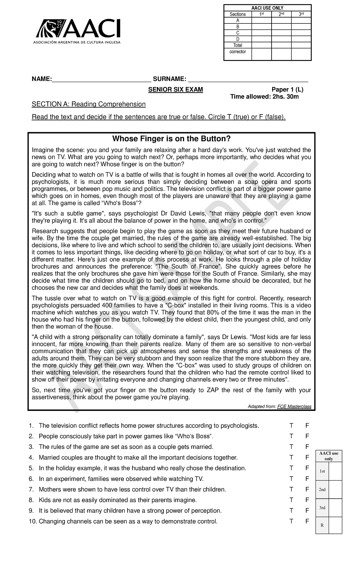 Senior 6 Exam Paper 1: Reading Comprehension & Use of English - Studocu