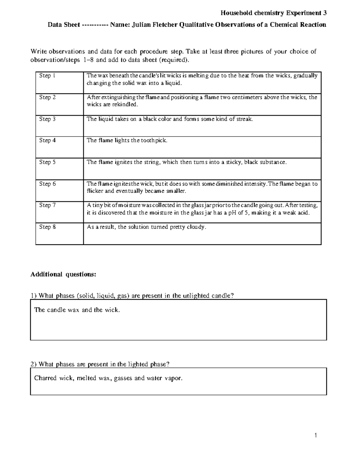 HHC 101 Final Exam Exp 3: Qualitative Observations of Candle Combustion ...