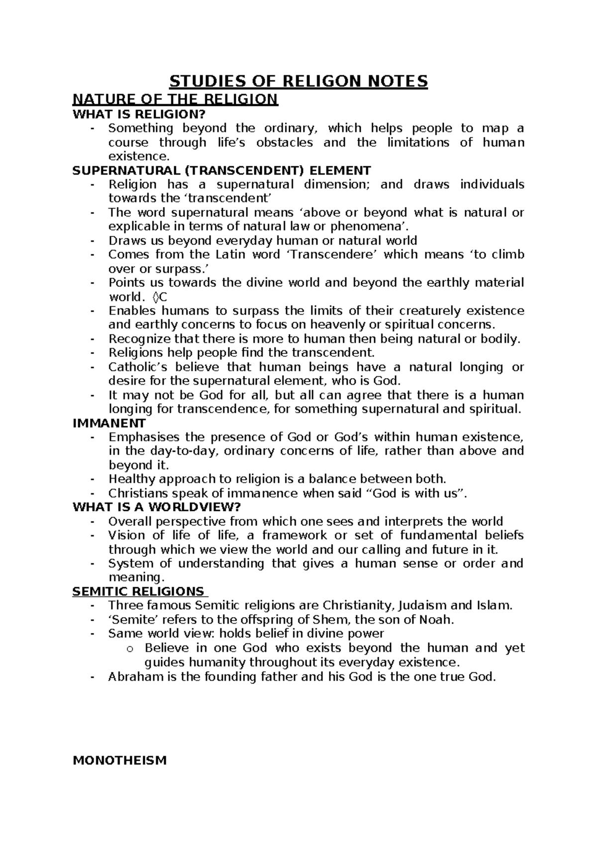 ISL 101: Comparative Study of Abrahamic Religions - Notes on Beliefs ...