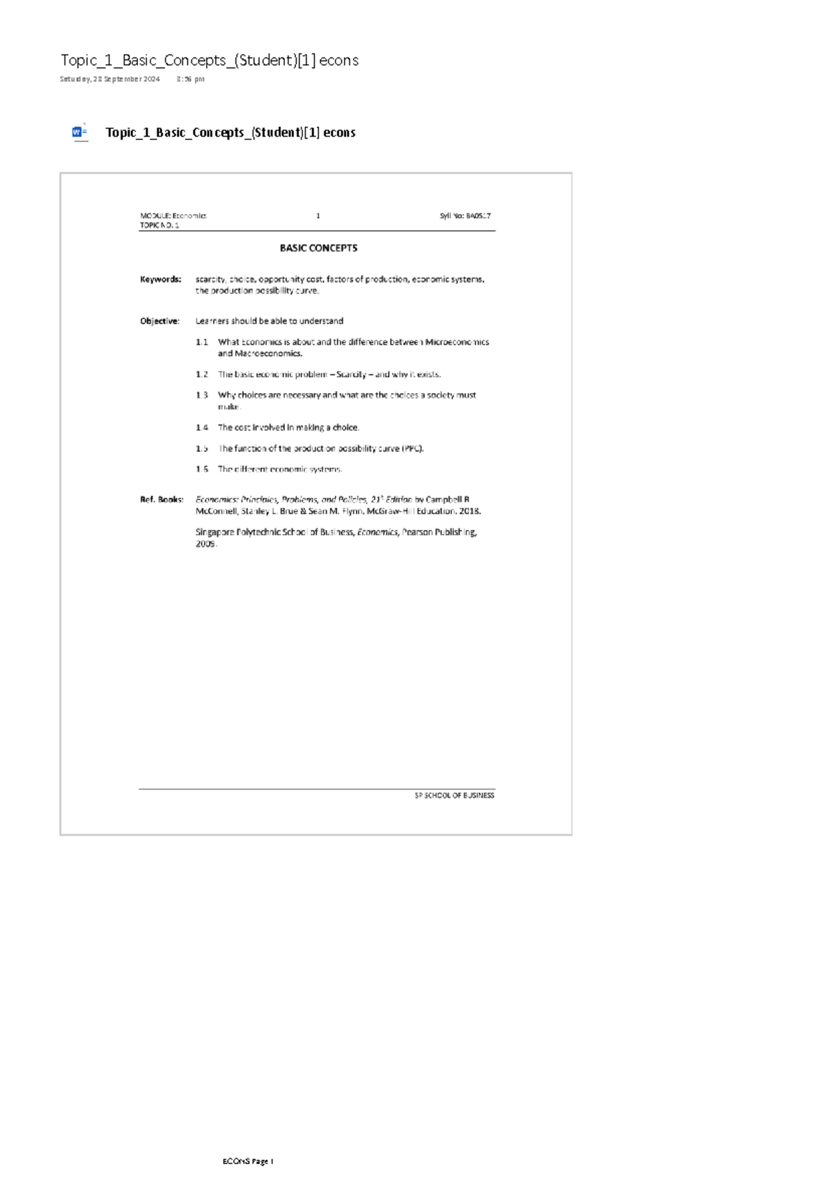 ECONS Topic 1: Basic Concepts of Economics Overview - Studocu