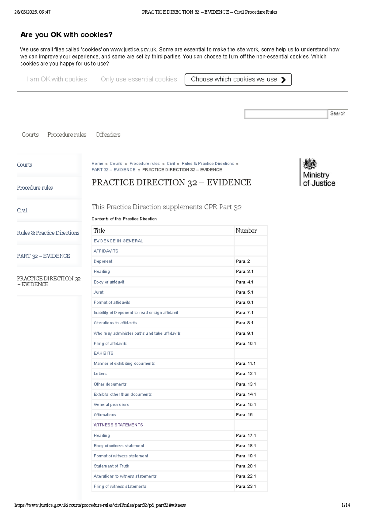 Practice Direction 32: Evidence Guidelines under Civil Procedure Rules - Studocu