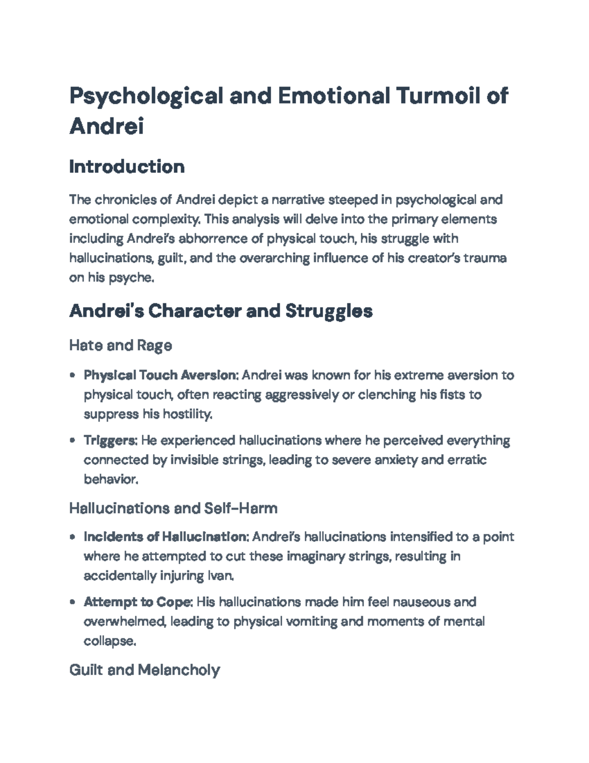 Psychological Turmoil in Andrei: Hallucinations & Guilt Explored - Studocu