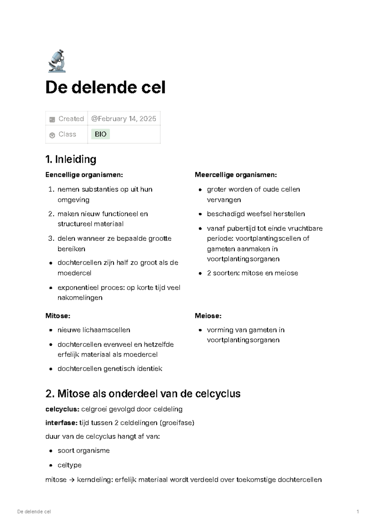 Mitose en Meiose: Celcyclus en celdeling - BIO Lesnotities - Studocu