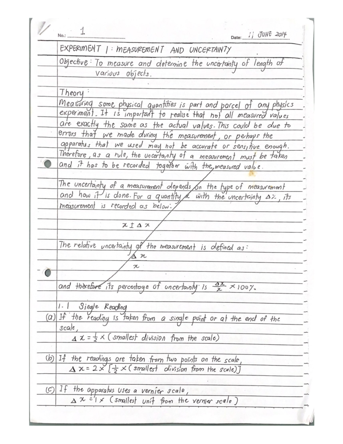 Experiment Report: Measurement & Uncertainty in Physics Lab - Studocu