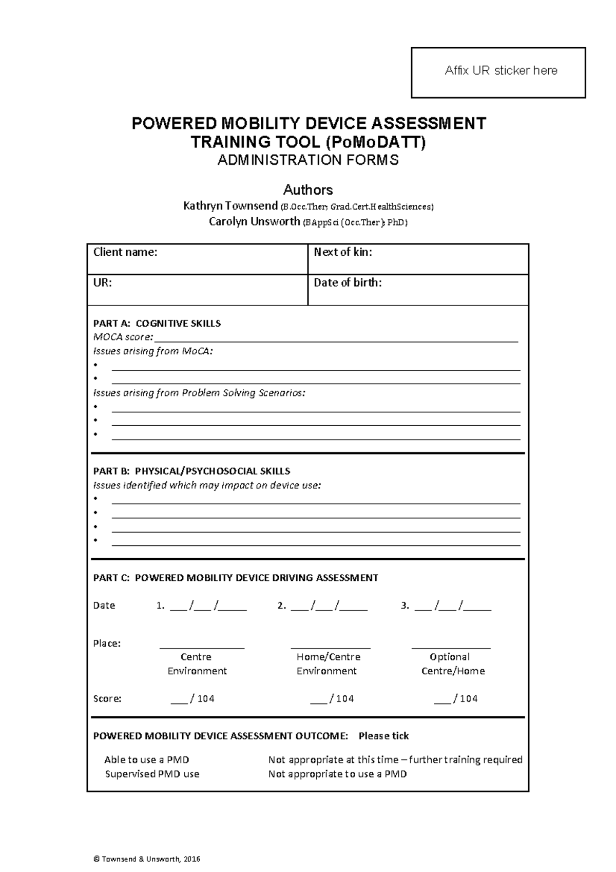 Powered Mobility Device Assessment Tool (PoMoDATT) Forms - Studocu