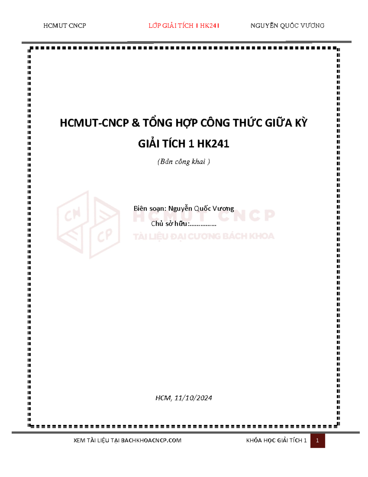 Tổng hợp công thức Giải Tích 1 giữa kỳ HK241 - Studocu