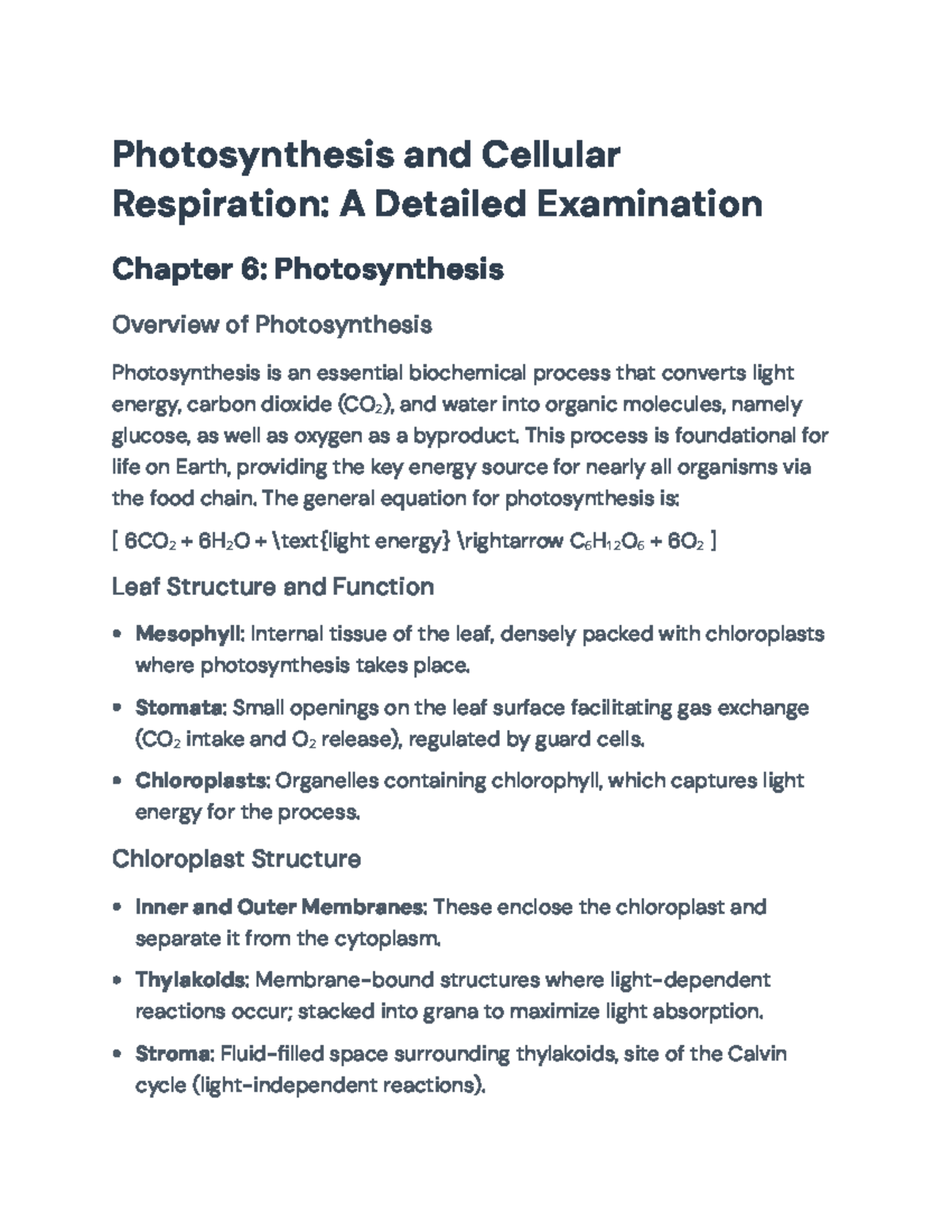 Final Exam Review: Photosynthesis & Cellular Respiration (Biology 101 ...