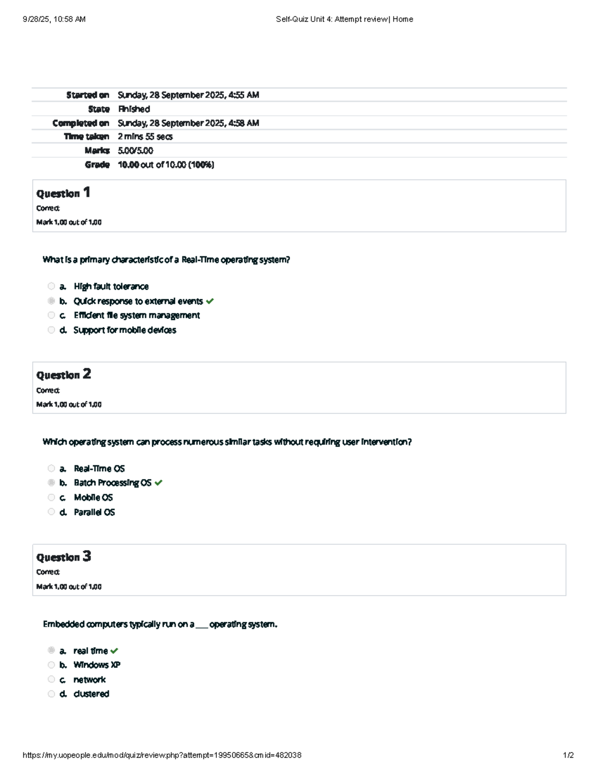 Self-Quiz Unit 4: Operating Systems Overview - Studocu