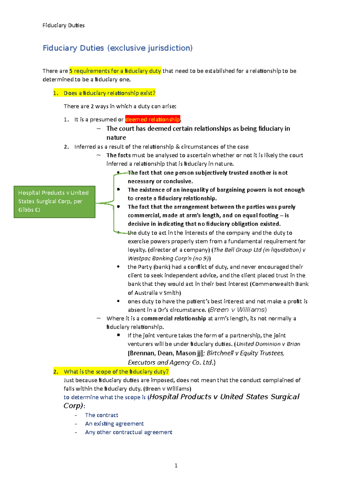 Fiduciary Duties Overview: Key Concepts and Case Law Analysis - Studocu
