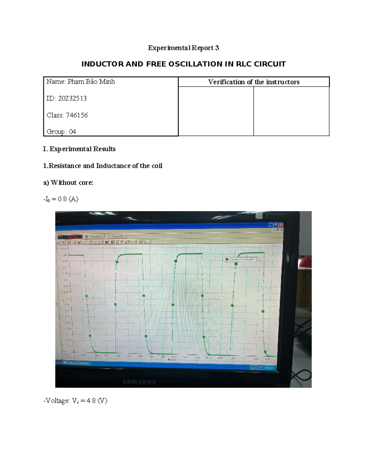 Ex3 - Thí Nghiệm Lý 2: RLC Mạch Năng Lượng và Sóng Tự Do - Studocu