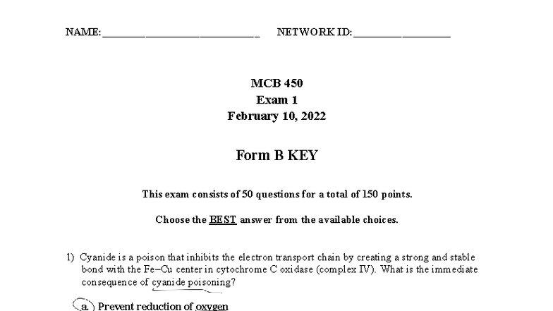 NETWORK MCB 450 Exam 1 Form B KEY - Practice Questions and Answers ...