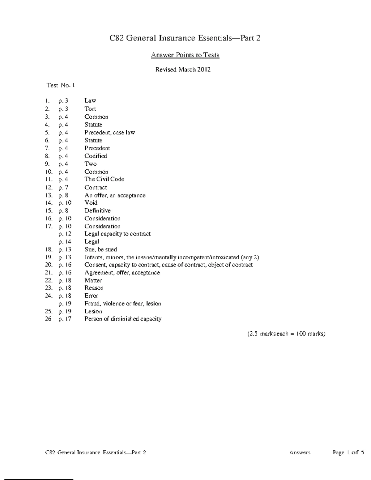 C81 General Insurance Essentials Part I - Test Answers & Key Points ...