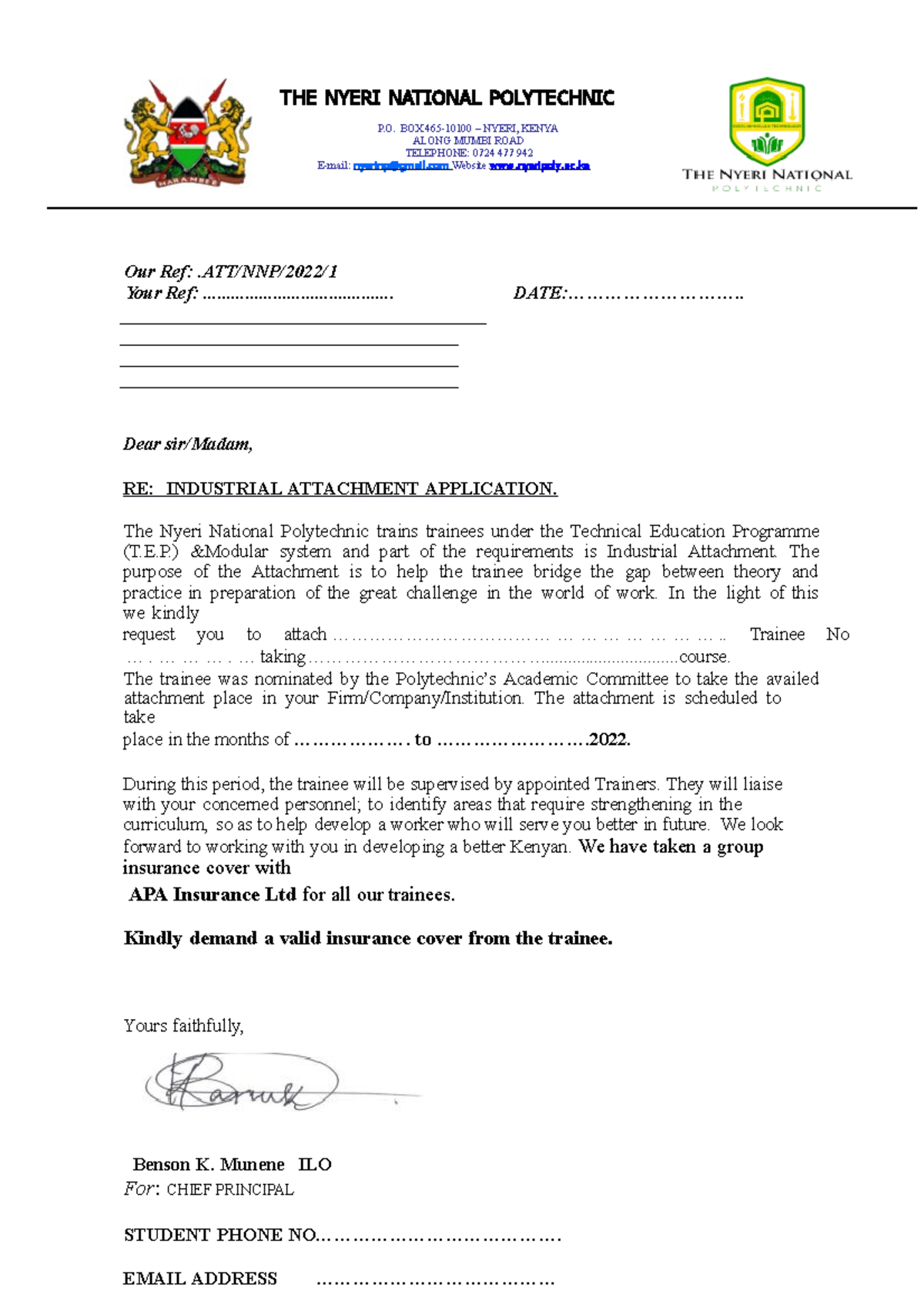Industrial Attachment Application Form for T.E.P. Trainees - Studocu