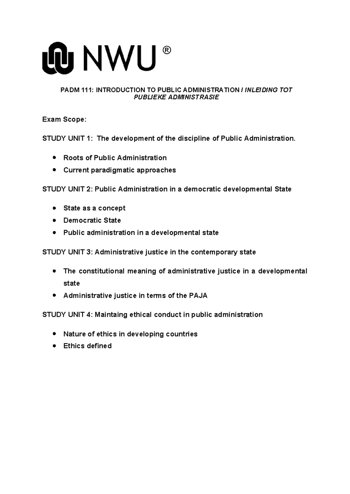 PADM 111 2nd OPP - Exam - PADM 1 11: INTRODUCTION TO PUBLIC ...
