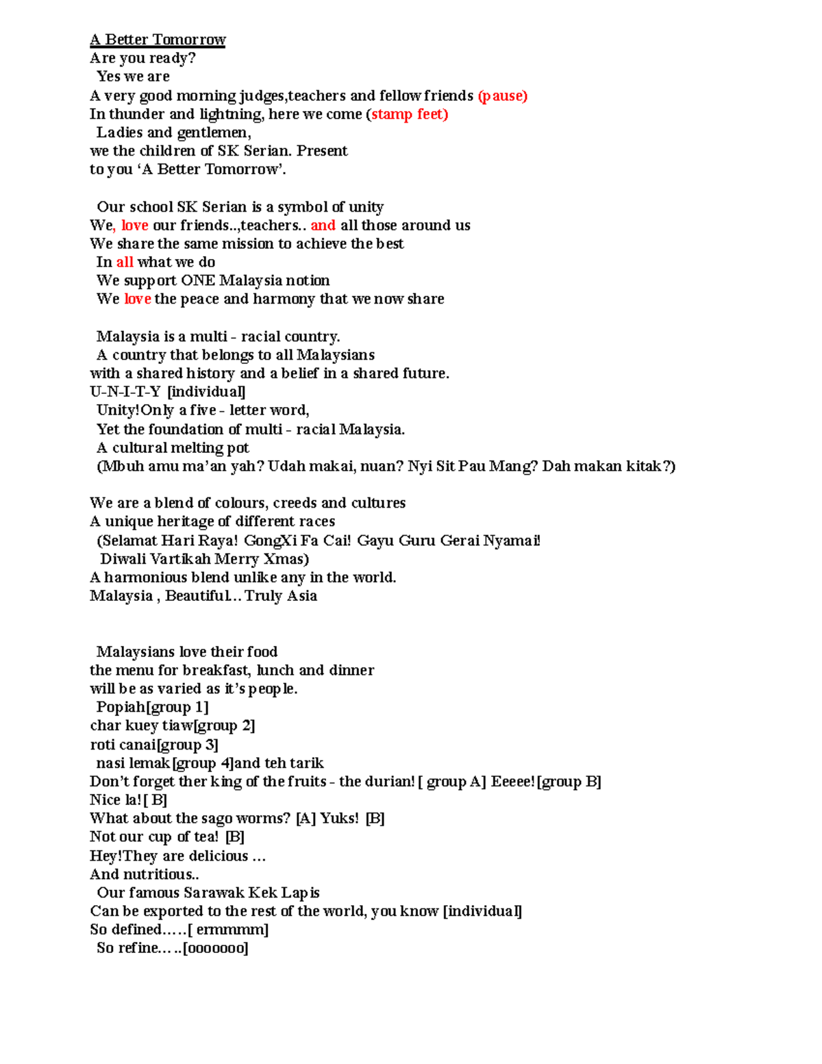 SK Serian Choral Speaking Presentation: A Better Tomorrow - Studocu