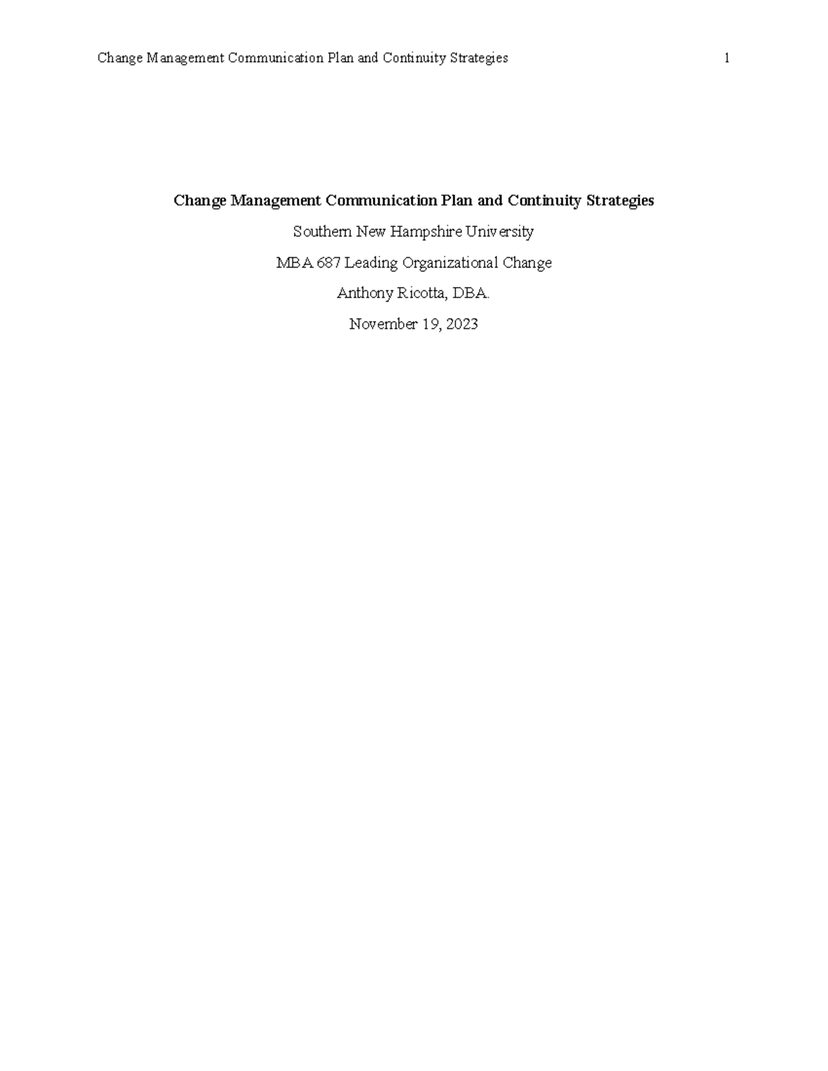 MBA 687 Final Exam: Change Management Comm Plan & Strategies - Studocu
