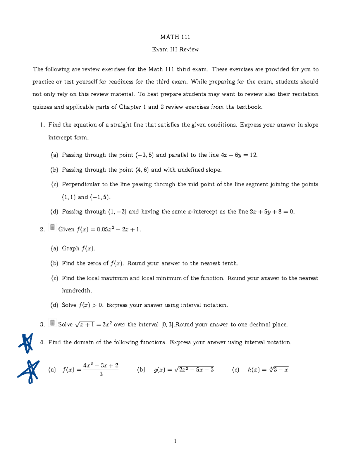 Math 111 Midterm Exam 3 Review & Answer Key - Studocu