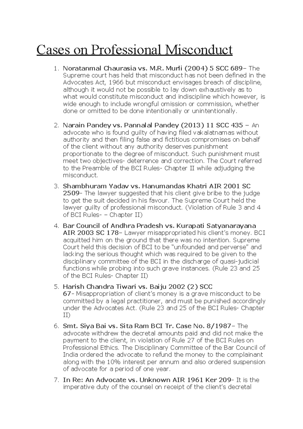 Cases of Professional Misconduct in Legal Practice - BCI Rules Insights ...