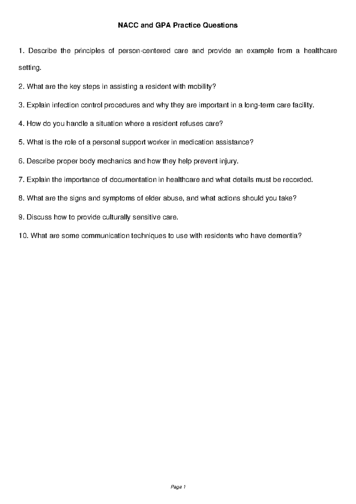 NACC GPA Practice Questions: Principles of Care & Dementia Strategies ...