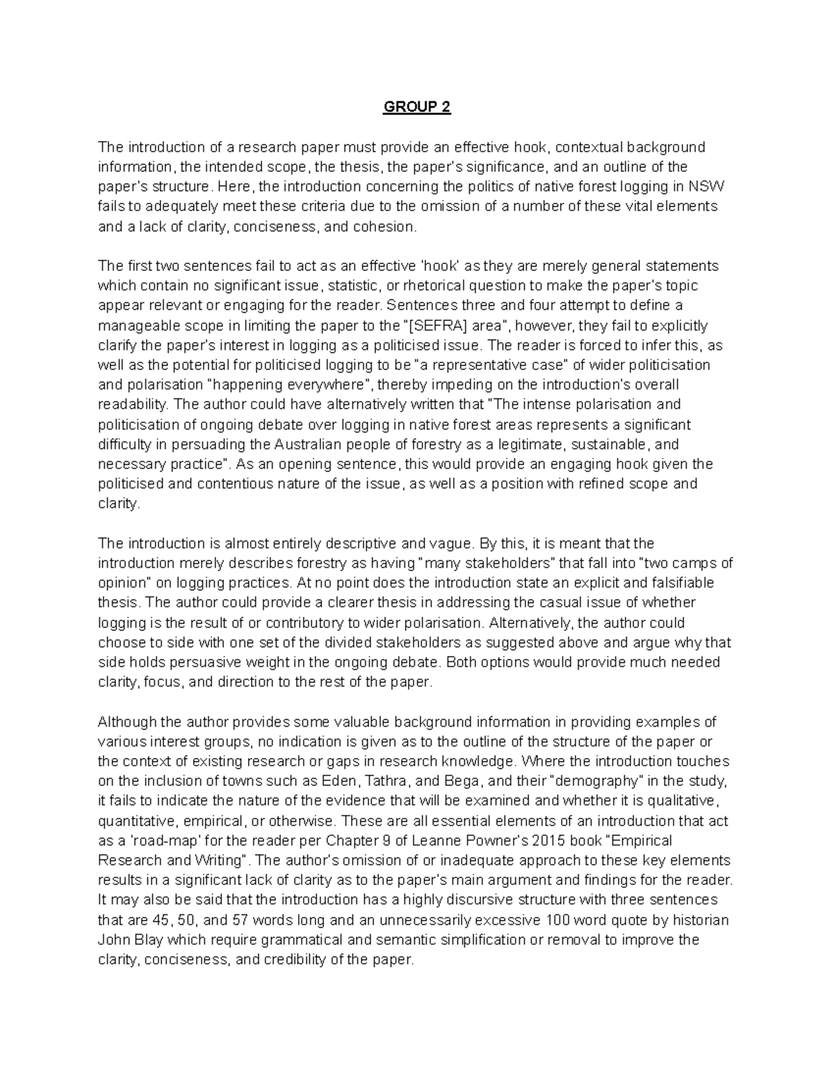 POLS1009 Task One: Analyzing the Introduction of a Research Paper - Studocu