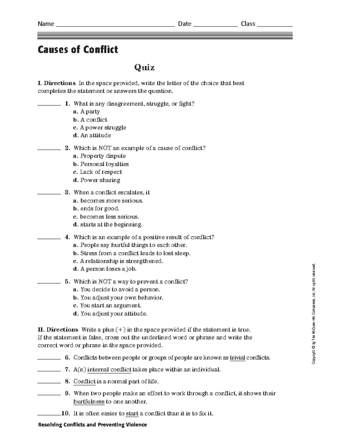 Causes of Conflict Quiz I - Class Assessment - Studocu