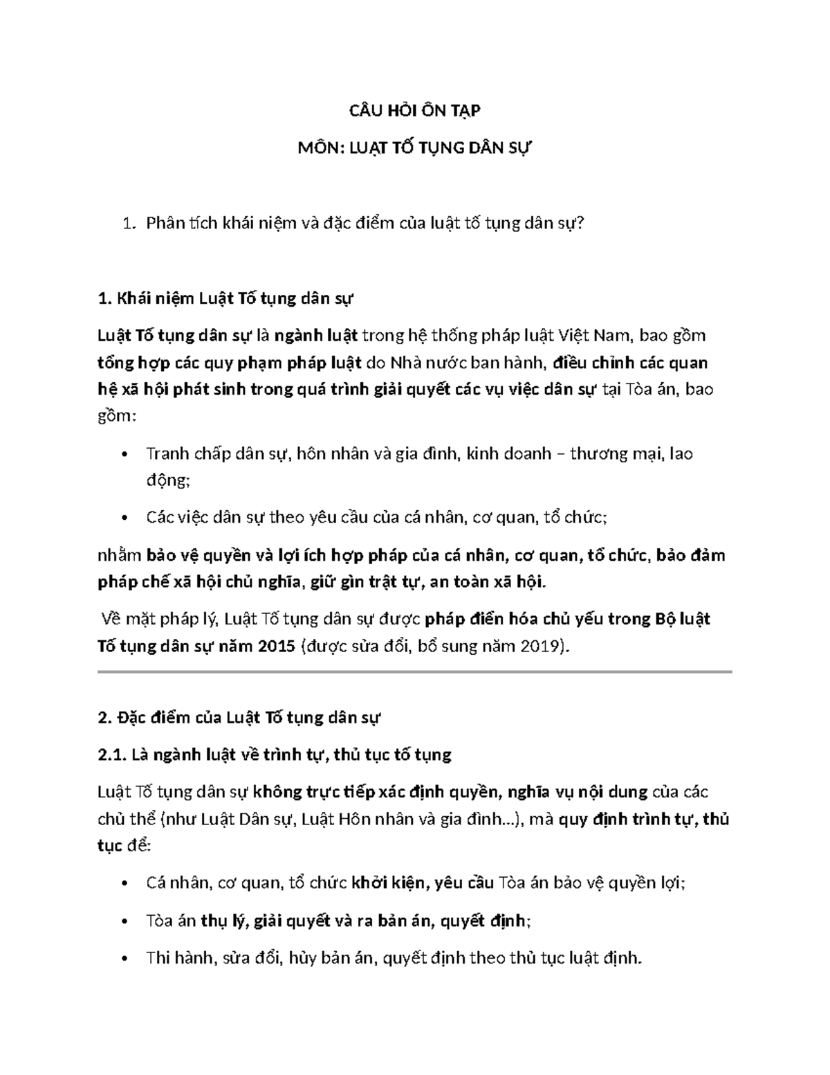 ÔN TẬP LUẬT TỐ TỤNG DÂN SỰ - MÔN: TTD 1 - Studocu