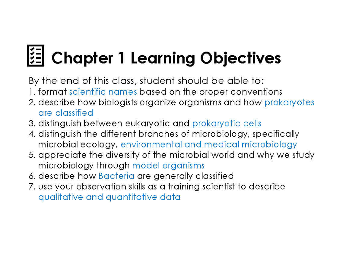 MICB 211 Chapter 1 Learning Objectives and Key Concepts - Studocu