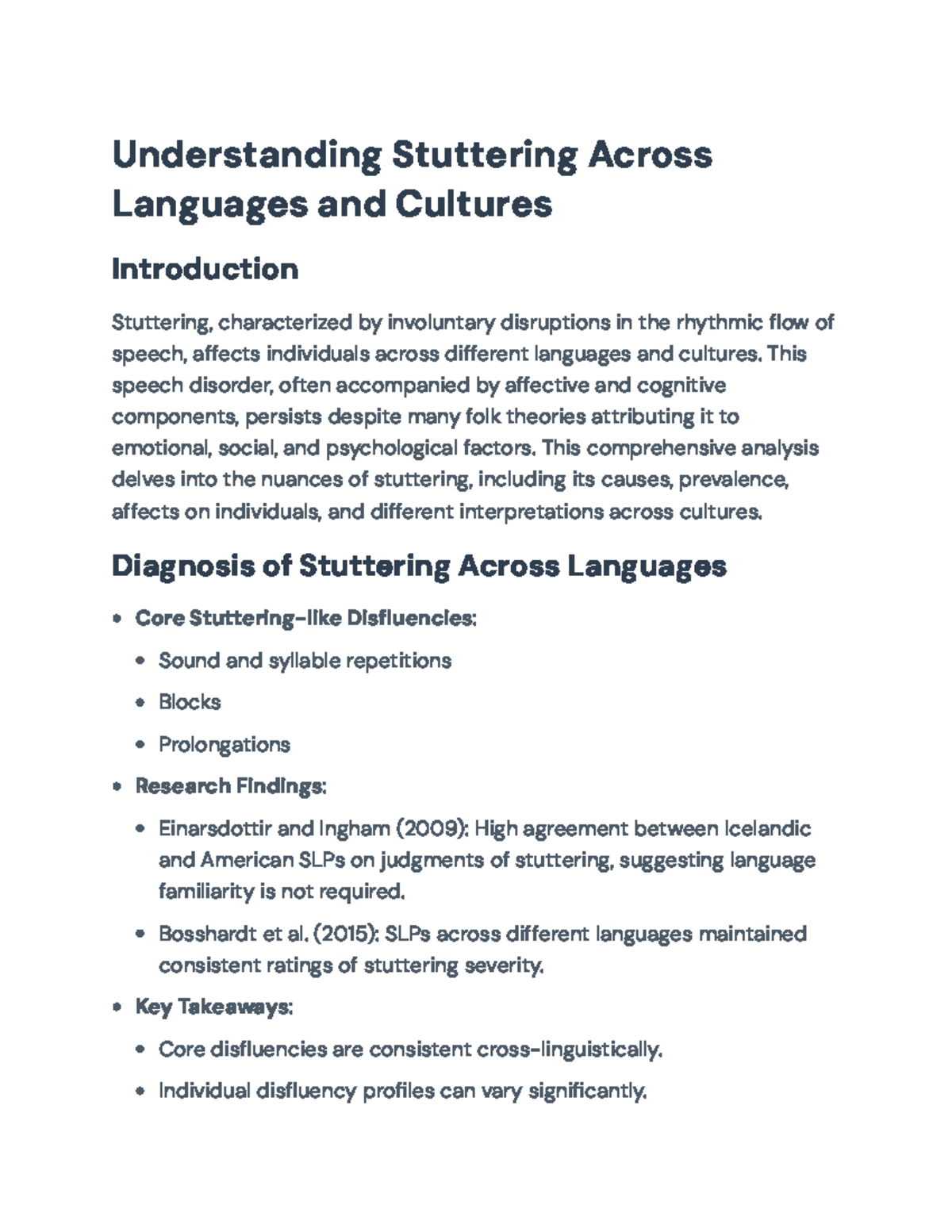 Understanding Stuttering: A Cross-Cultural Perspective and Analysis ...