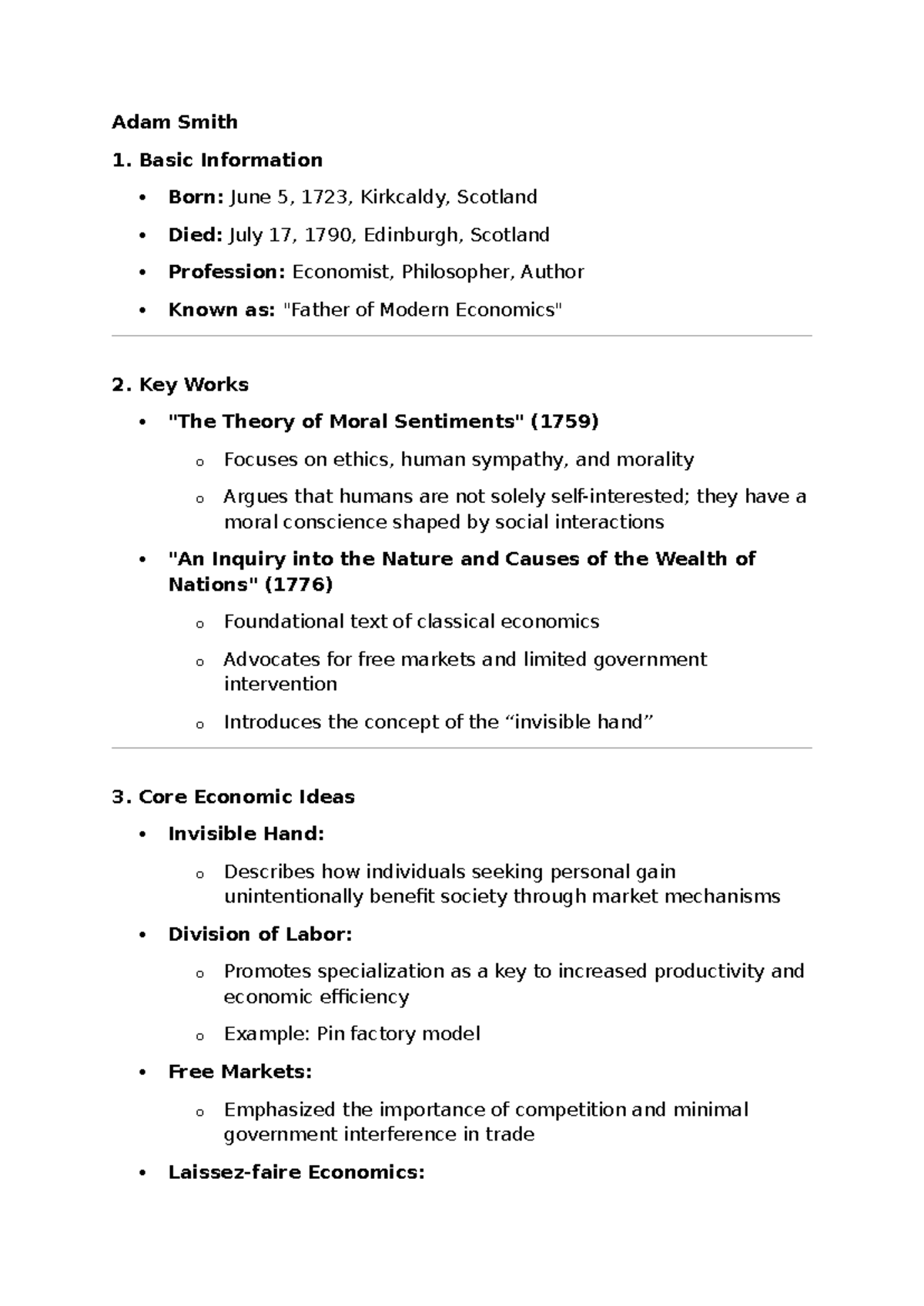 Adam Smith: Key Works and Economic Ideas Overview - Studocu