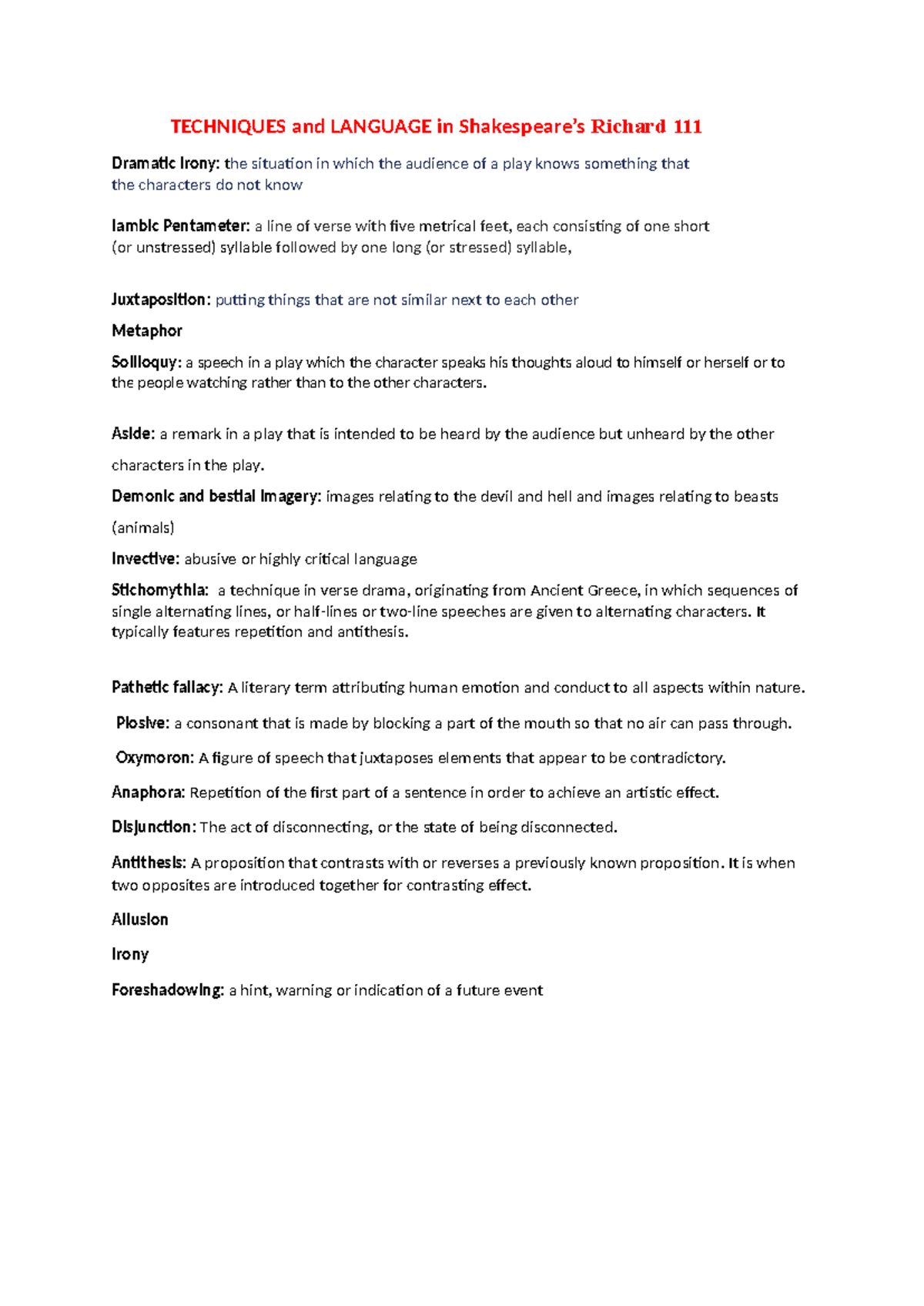 Techniques and Language in Richard III: A Comprehensive Study Guide ...