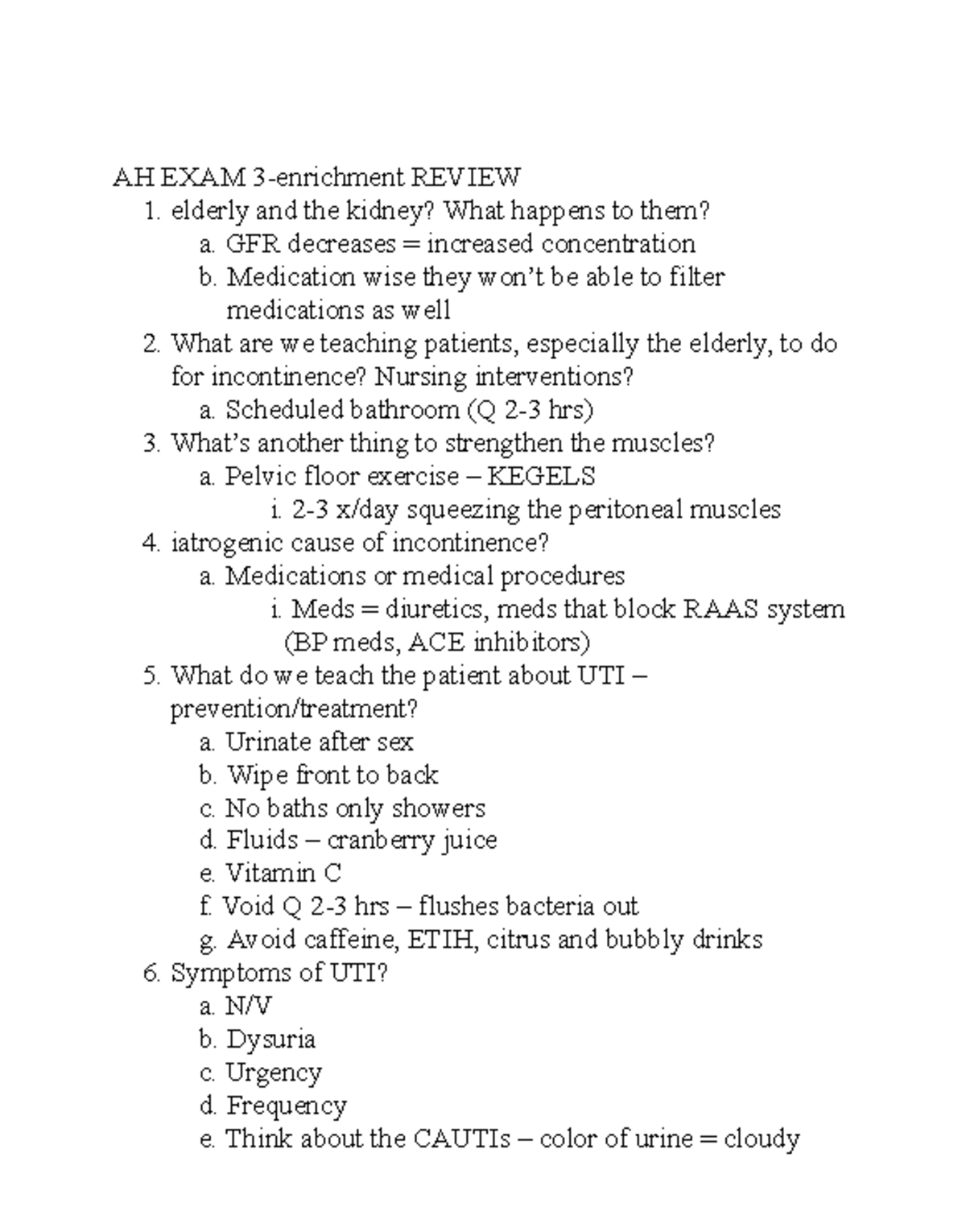 AH EXAM 3 Review: Key Concepts and Important Nursing Guidelines - Studocu