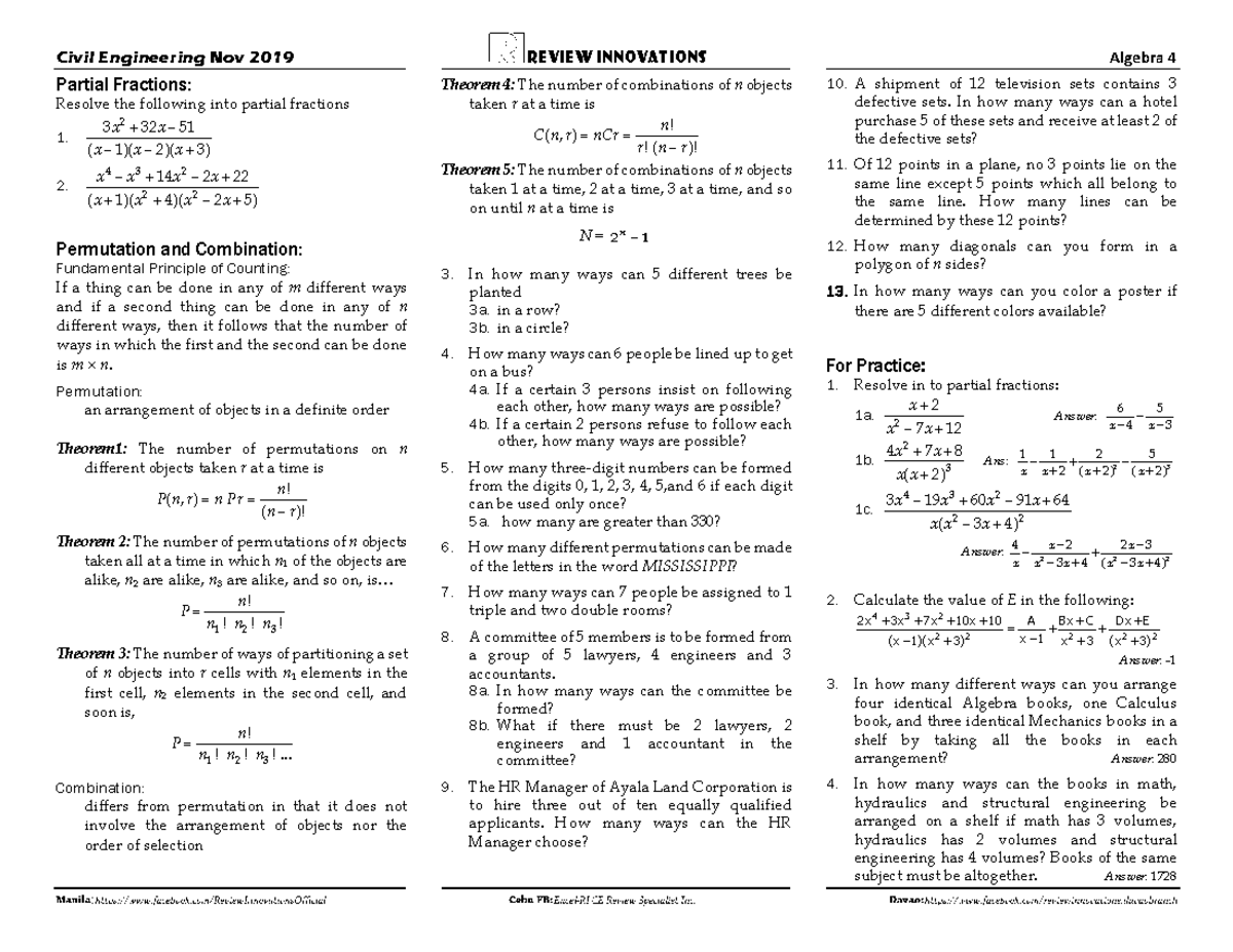 Algebra 4 - Basic Math Nov 2019 Review Innovations by Bisavilla - Studocu