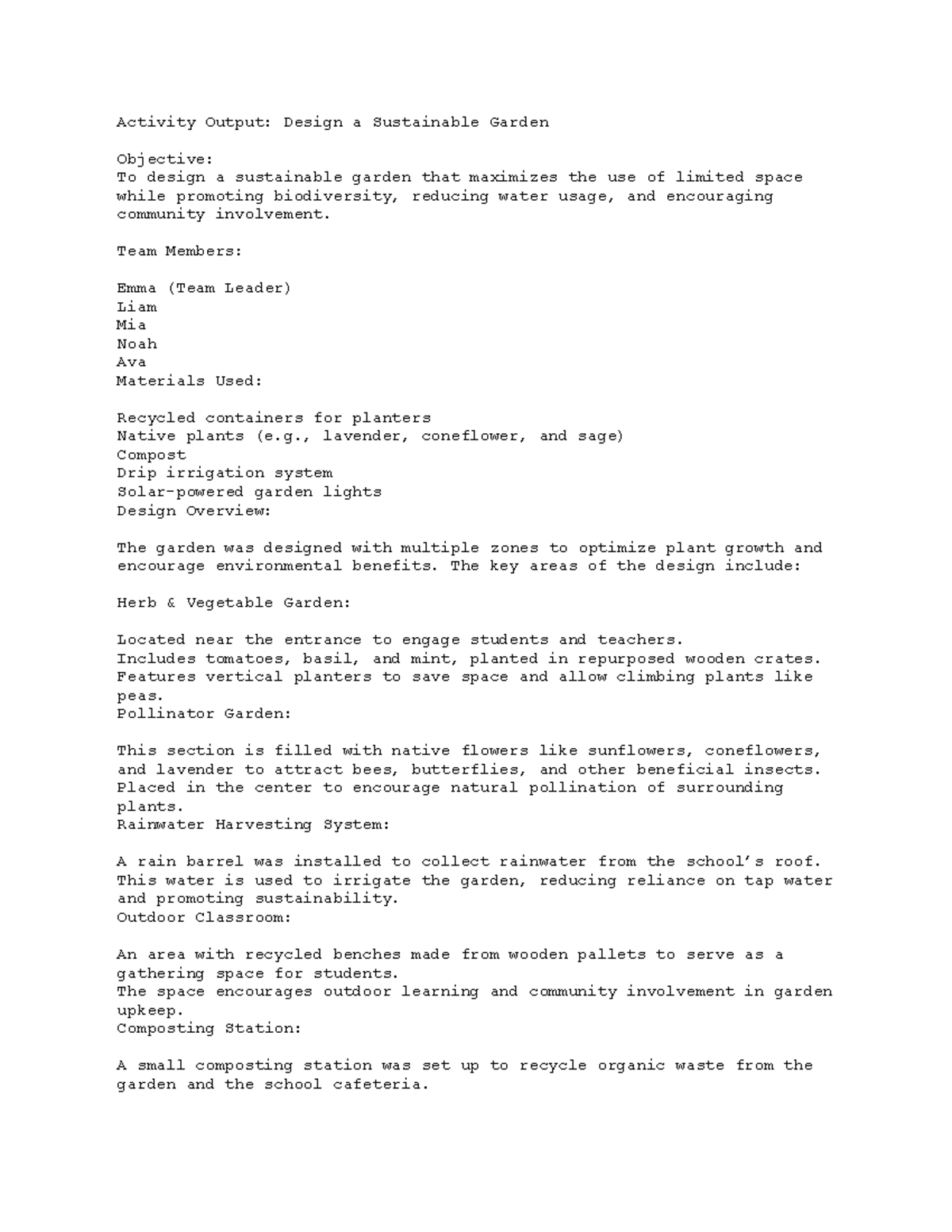 Sustainable- Activity - Activity Output: Design a Sustainable Garden ...