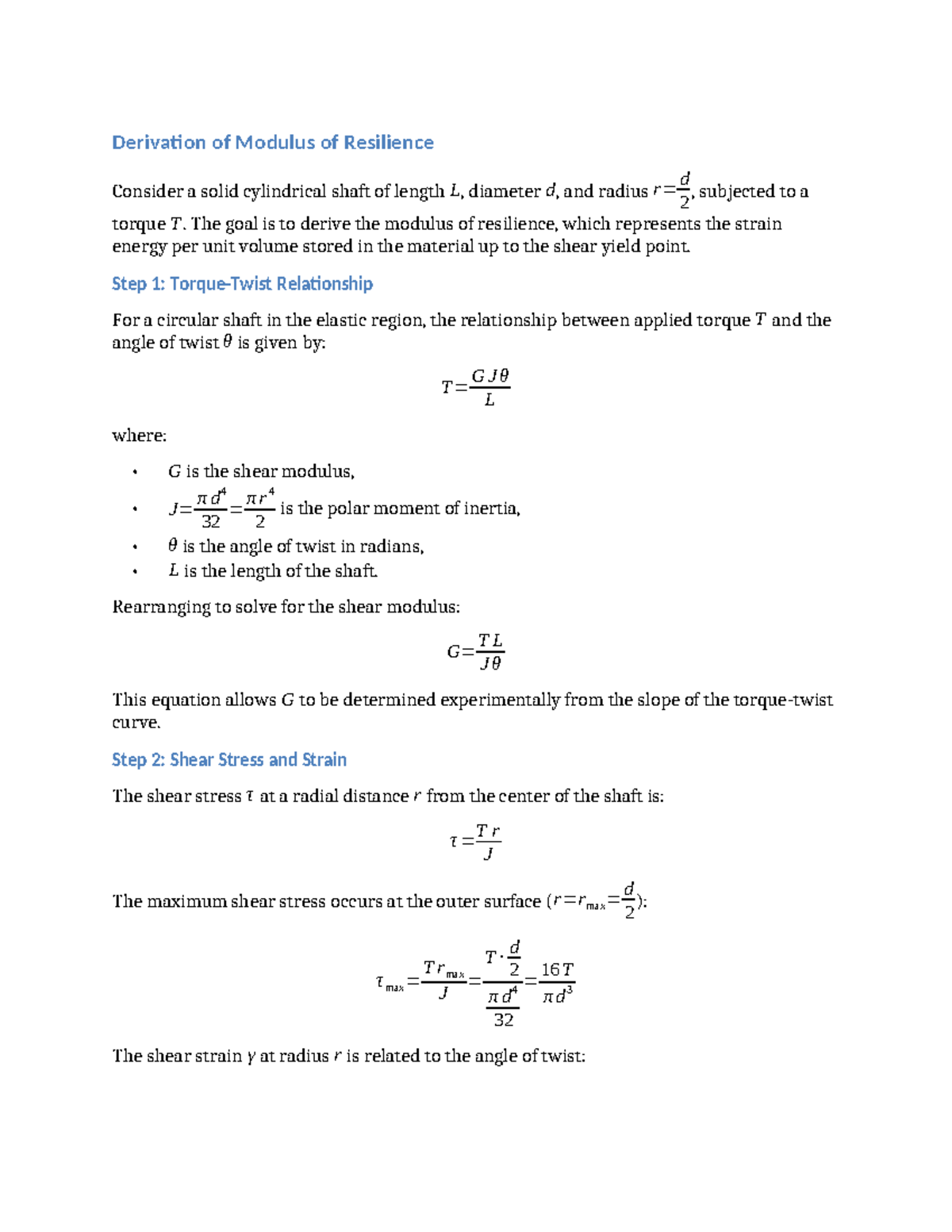 Derivation of Modulus of Resilience - Derivation of Modulus of ...
