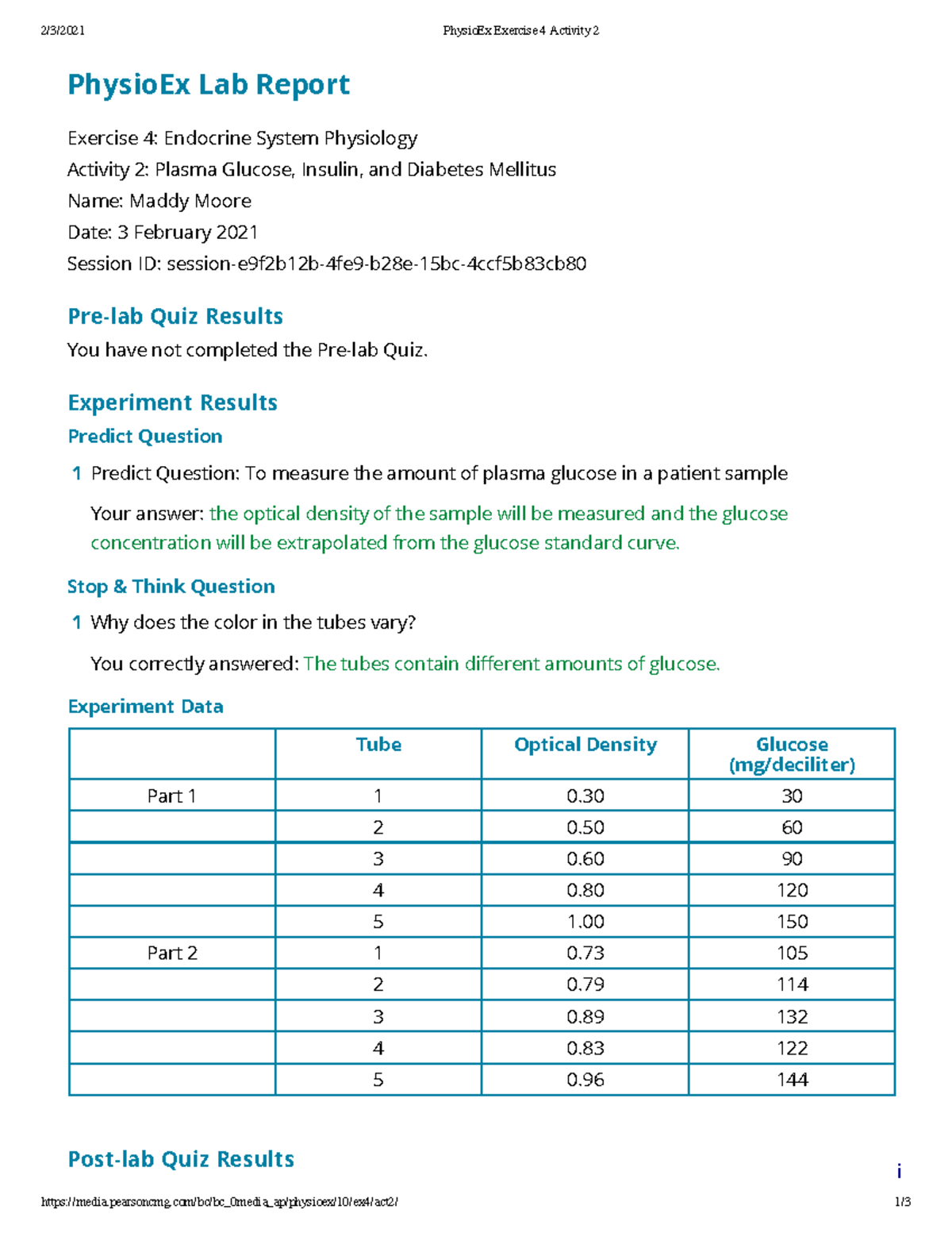 PhysioEx Exercise 4 Activity 2: Plasma Glucose & Diabetes Insights ...