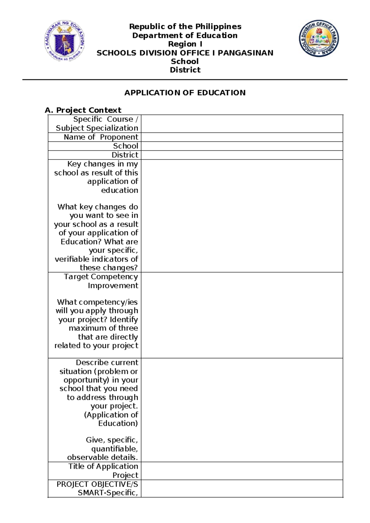 Application of Education Project Template - Philippines Schools ...