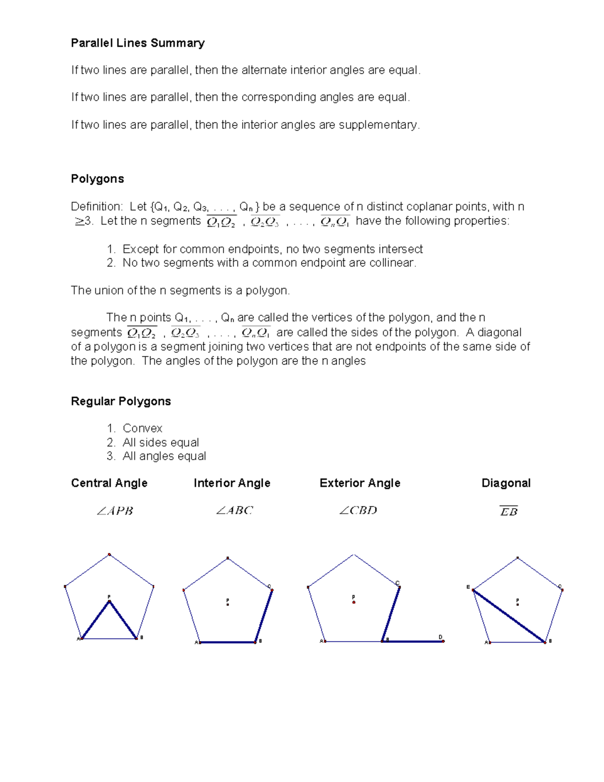Notes on polygons and parallel lines - P A B P C A B D P C A B P E C A ...