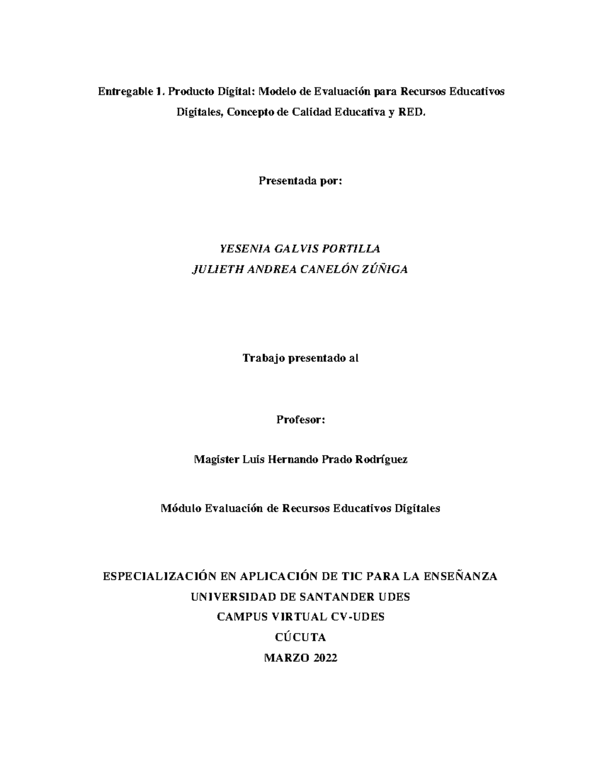 Entregable 1. Producto Digital: Modelo de Evaluación para Recursos Educativos Digitales ...