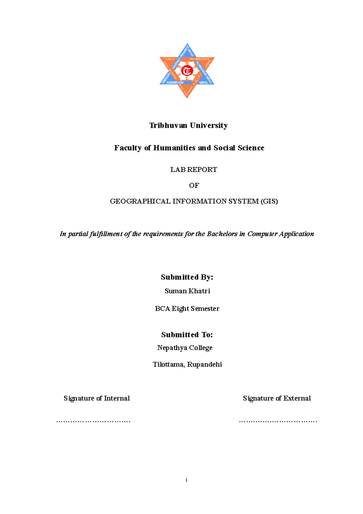 Lab Task Solution for GIS - BCA 8th Sem Lab Report - Studocu