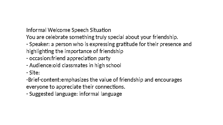 Informal Welcome Speech Situation - tiếng anh pháp lý - Speaker: a ...