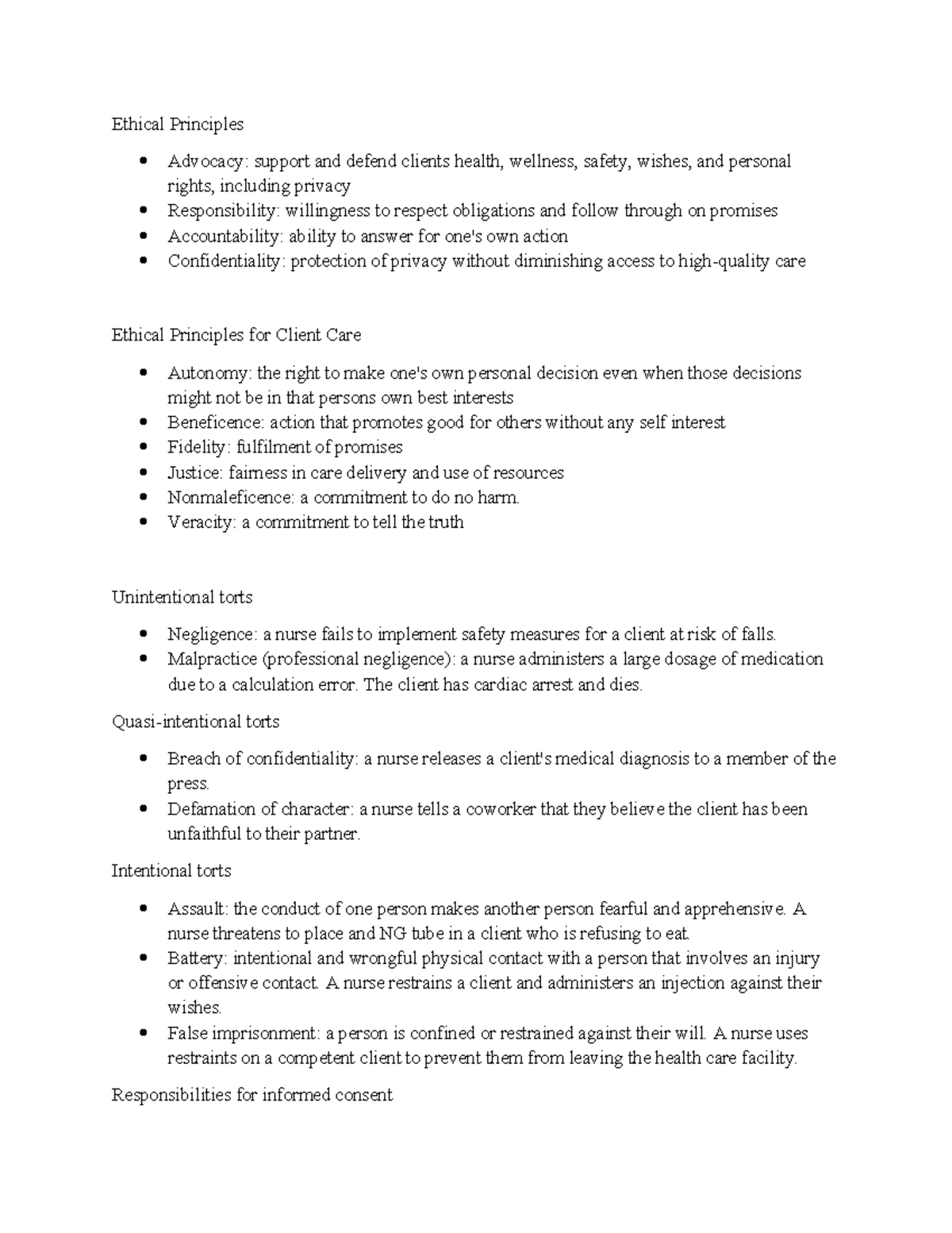 NURS 101: Ethical Principles and Client Care Fundamentals Review - Studocu