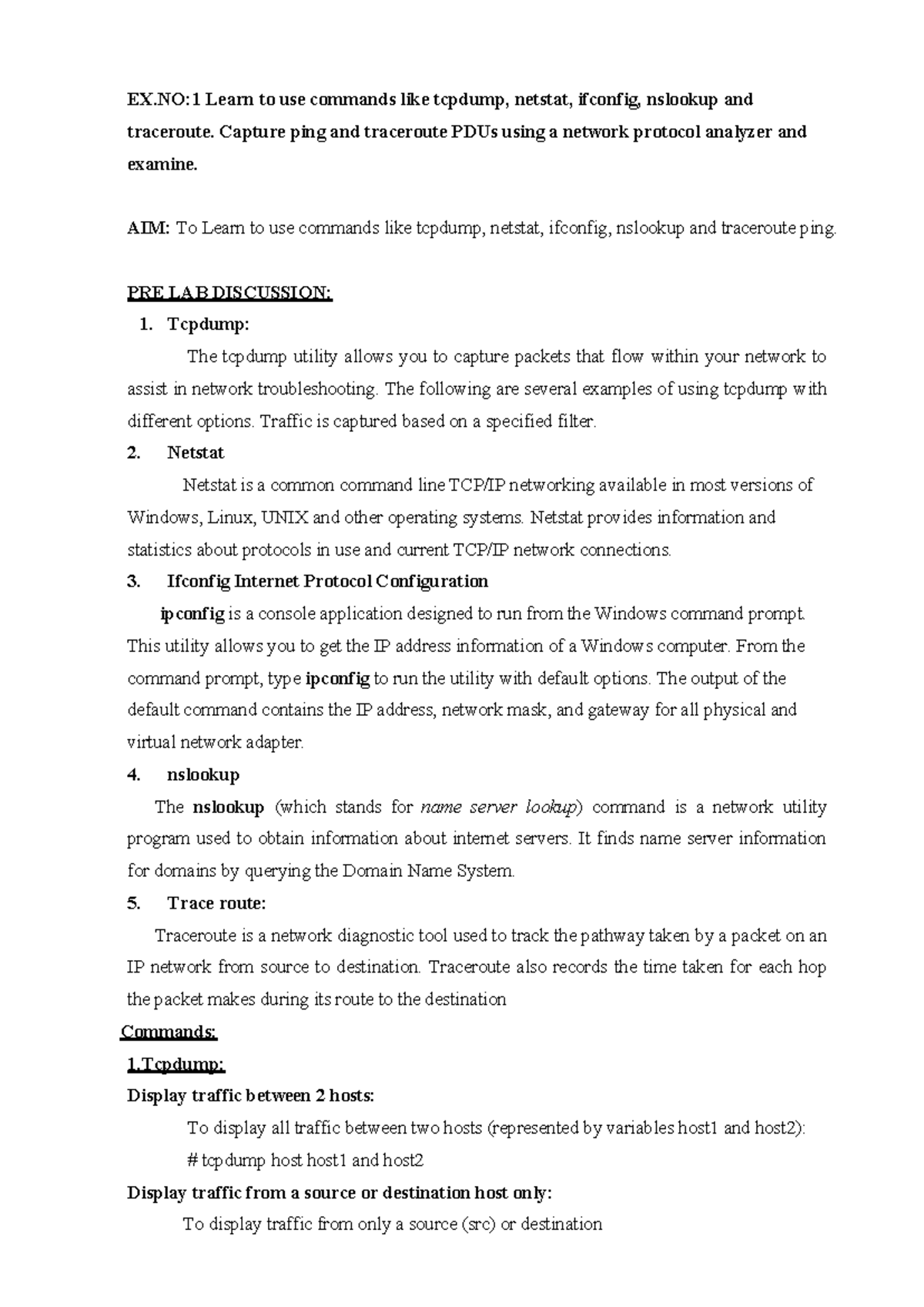EX.NO:1 Network Command Usage: Tcpdump, Netstat, Traceroute & Ping ...