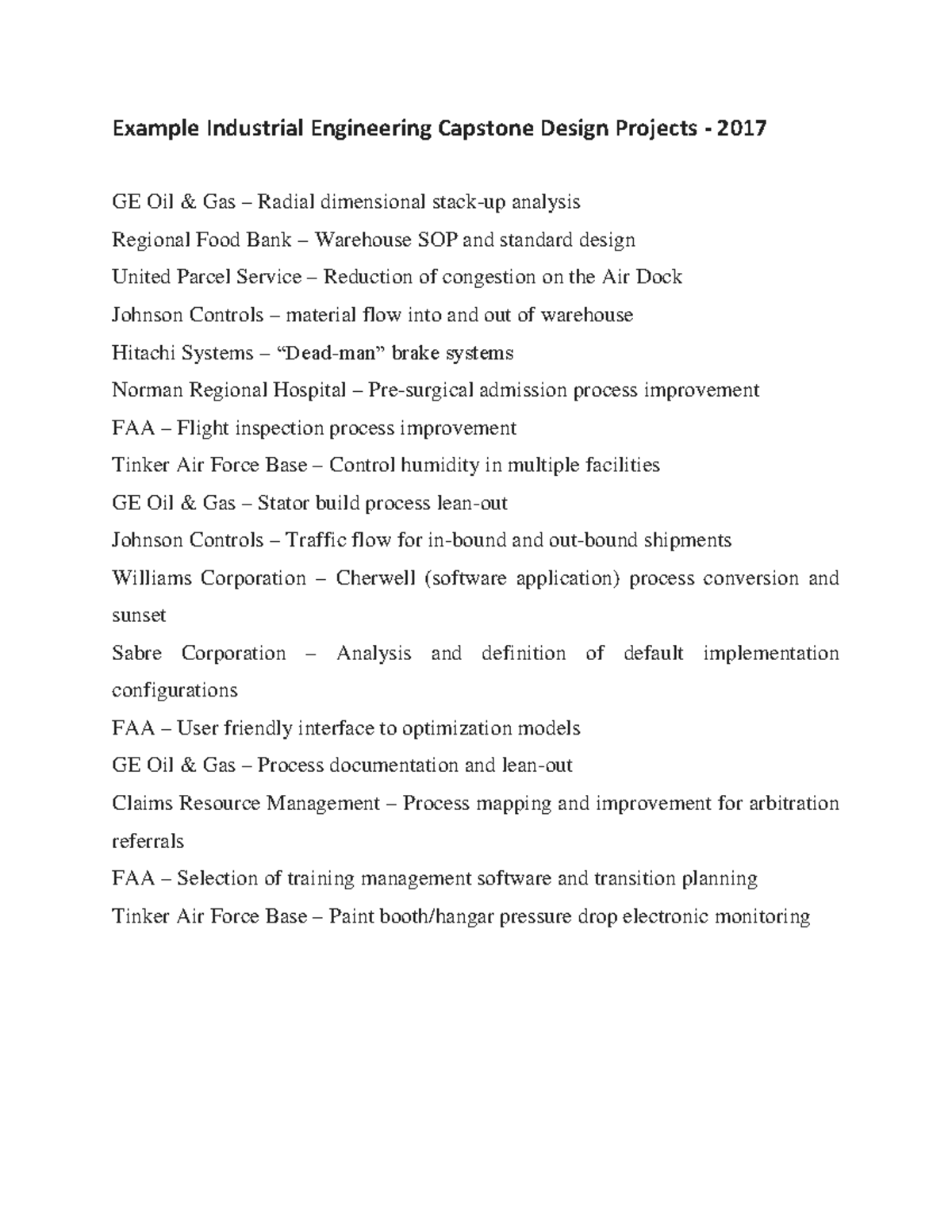 IE 402 Capstone Design Project Examples - 2017 - Studocu