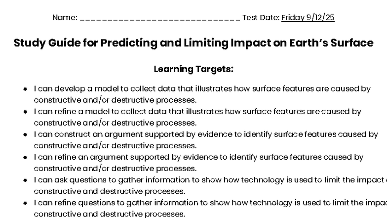 SG Predicting & Limiting Impact on Earth's Surface Study Guide - Studocu