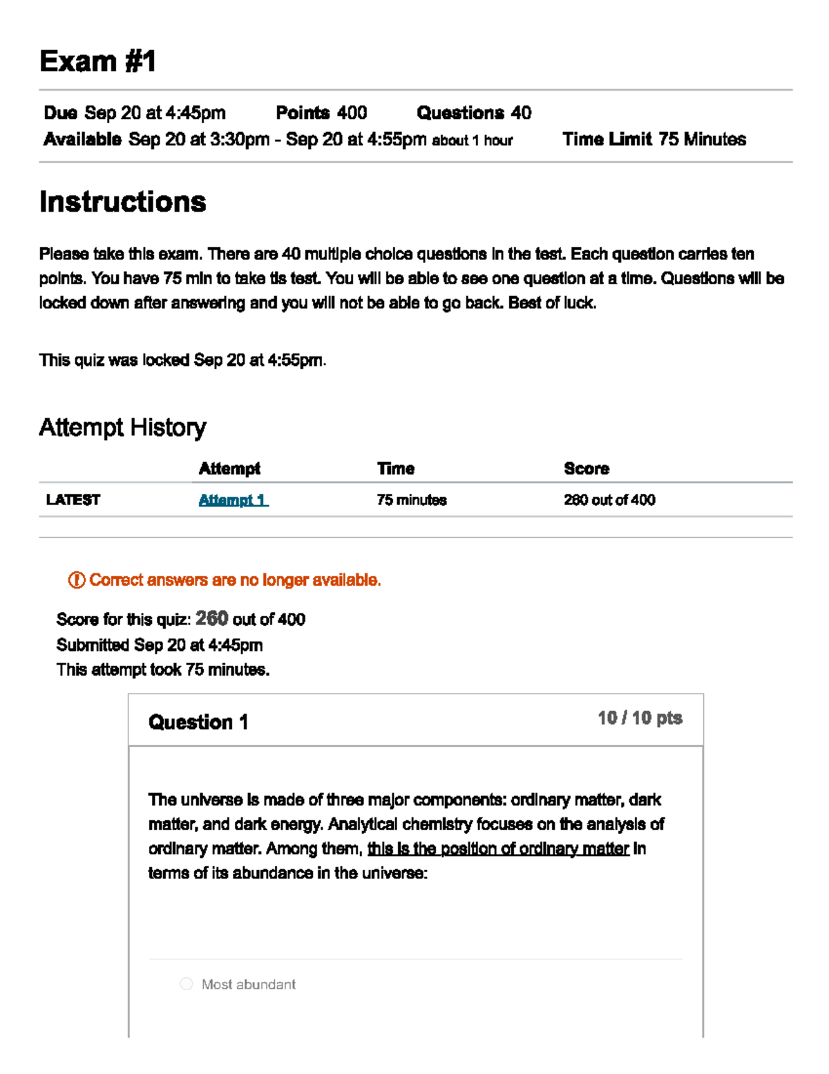 Test 1 - Practice Exam for Chemistry (400 pts, 40 Qs) - Studocu