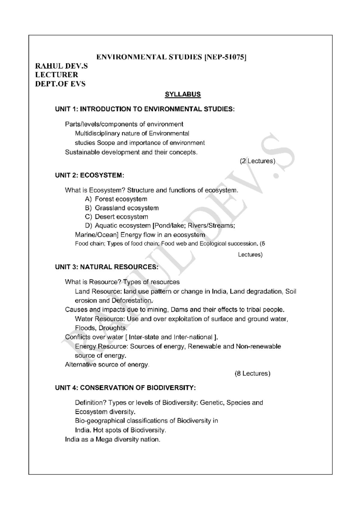 EVS Revision Notes for Effective Study (1) - Studocu