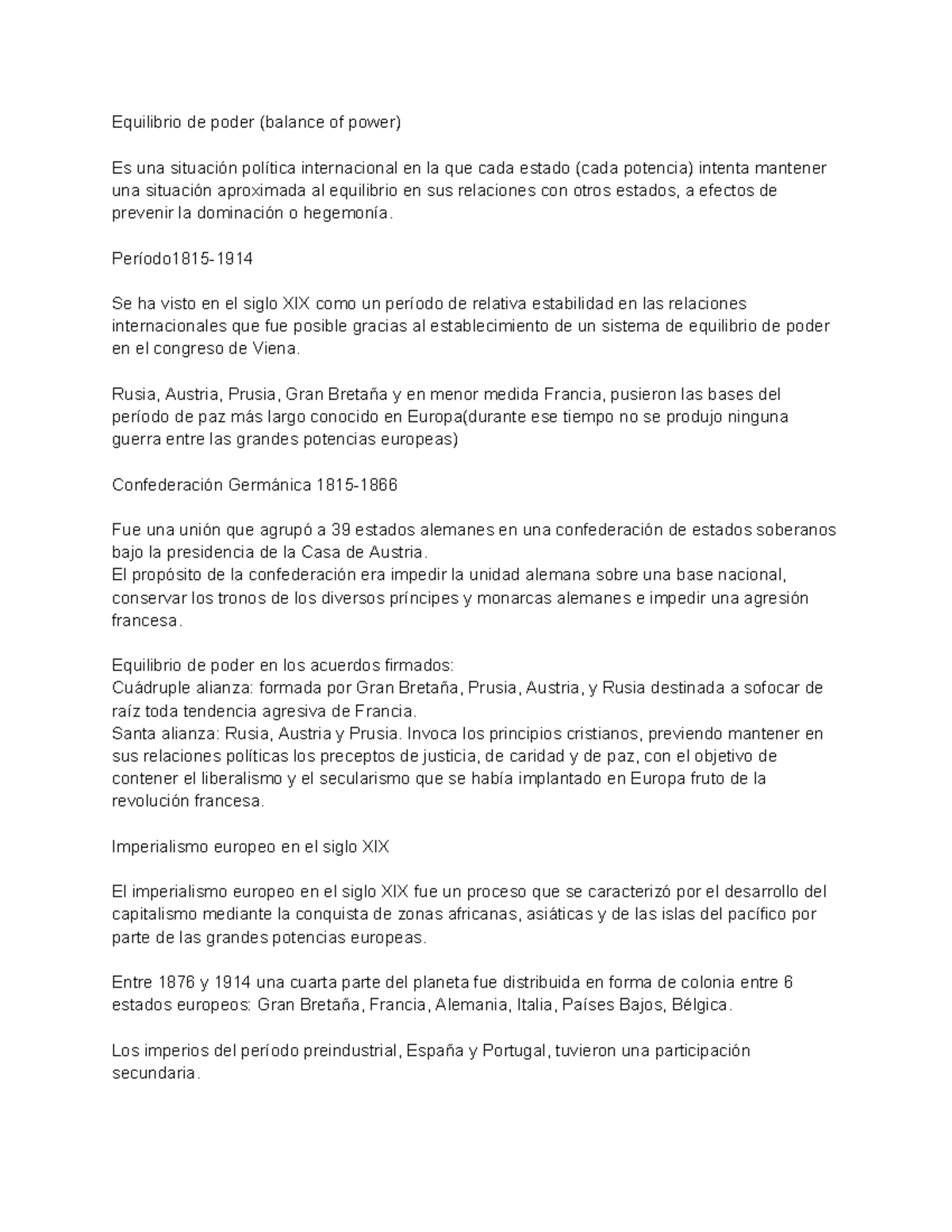 Historia Internacional - Equilibrio de poder (balance of power) Es una ...
