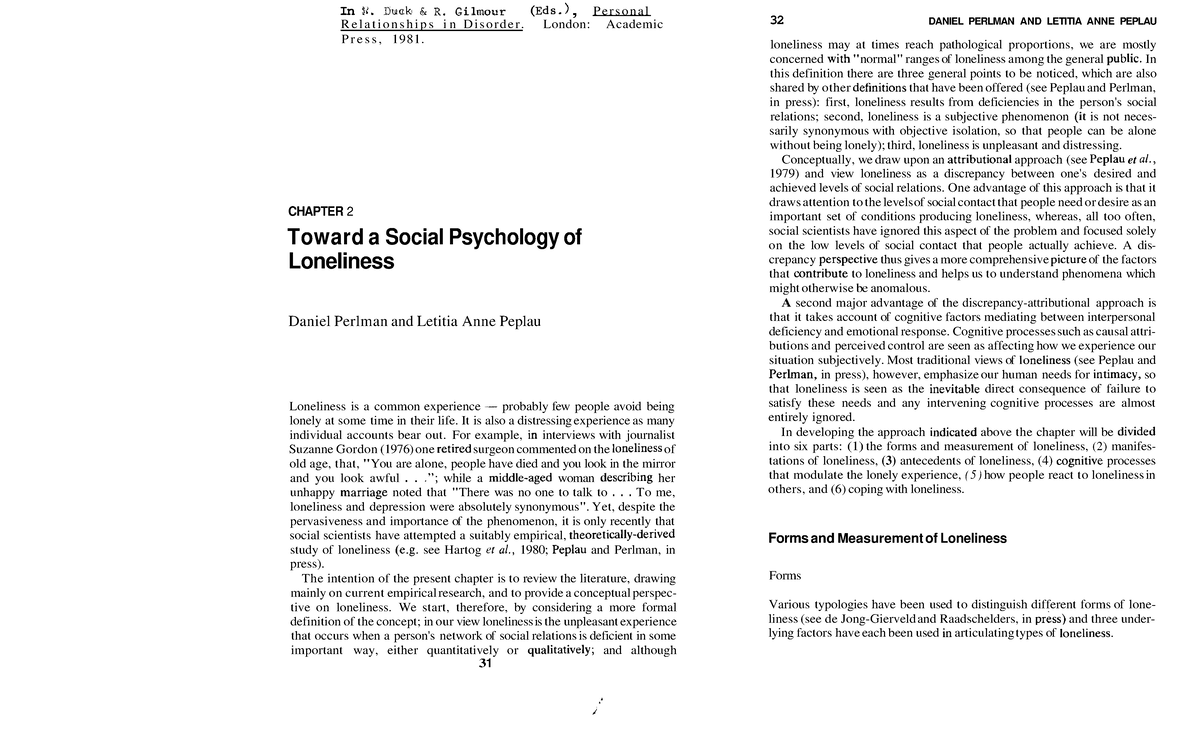 Social Psychology of Loneliness (PSY 101) - Chapter 2 Analysis - Studocu