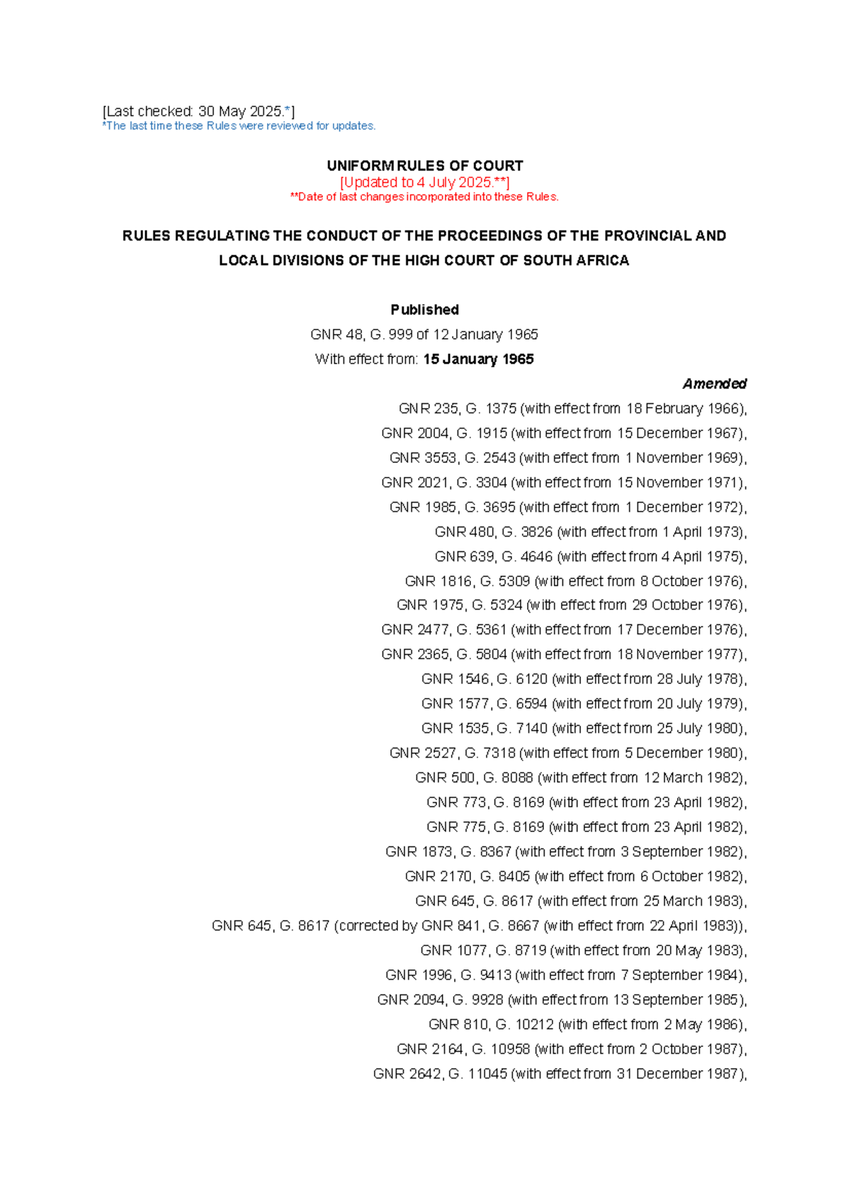 Uniform Rules of Court: Comprehensive Overview and Amendments - Studocu